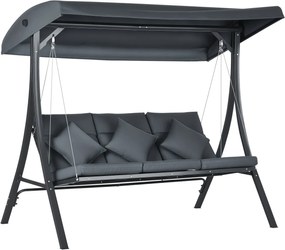 Zahradní houpačka Outsunny pro 3 osoby s nastavitelnou markýzou, 3 polštáři a ocelovou konstrukcí pro terasu, balkon, zátěž 320 kg, 202x115x168 cm, tm