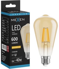 Mexen Vintis LED žárovka s vláknem E27, ST64, 6W, Teplá - 2200K, 600 lm, jantarová - L152-E27-0622-50