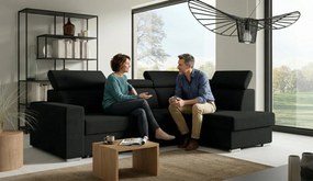 Rohová rozkládací sedací souprava do L MOKKA, 236 cm, s úložným prostorem Roh pohovky: Levý roh, Barva látky Kronos: Tmavě modrá (Kronos 09)