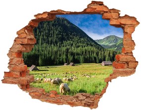 Wallmuralia Díra 3D ve zdi na stěnu Ovce v Tatrách 90x70 cm