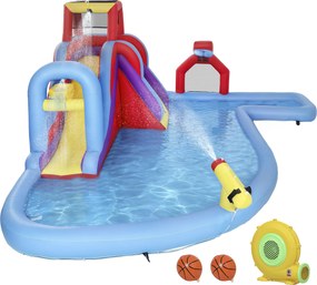AIYAPLAY Vodní nafukovací zámek s ventilátorem 550 W, skluzavka, lezecká stěna, bazén, koš na basketbal, fotbalová branka