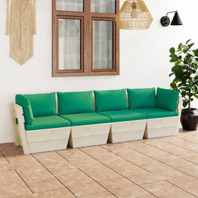 vidaXL 4místná zahradní pohovka z palet s poduškami smrkové dřevo [3063450] Barva: Zelená