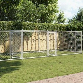 Klec pro psy s dvířky šedá 8 x 2 x 1,5 m pozinkovaná ocel 3209575