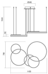 Redo 01-2609 závěsné LED svítidlo stmívatelné Sigua matně zlaté, 114W, 3000K, 110cm