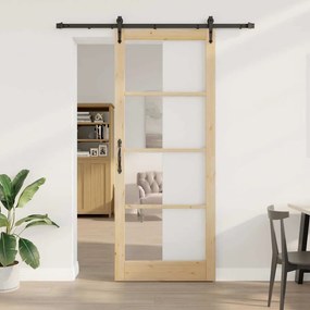 Posuvné dveře 93 x 232 cm Masivní borové dřevo a sklo Přírodní 3332347