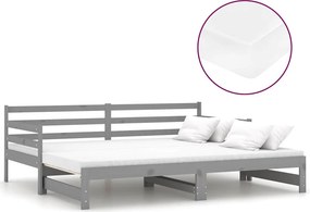 Výsuvná denní postel 2 × (90x200 cm) šedá masivní borové dřevo 3083661