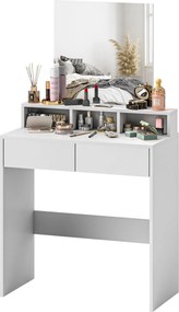 HOMCOM Toaletní stolek s zrcadlem a šuplíky, 2 zásuvky, 3 přihrádky, 75x38x135 cm, bílý | Aosom