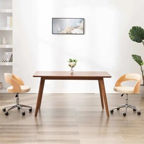 vidaXL Otočná kancelářská židle ohýbané dřevo a textil [3054842] Barva: krémová