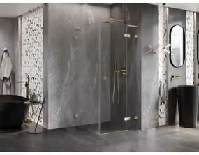 Mexen Lunar, L výklopný sprchový kout pravý 100 x 100 cm, 8mm čiré sklo, zlatý profil, 834L-100-100-50-00-P