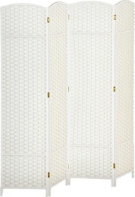 HOMCOM 4-panelový Rozdělovací Panel 160 x 170 cm Bambusový Skládací Předěl na Soukromí pro Obývací Pokoj Bílý | Aosom