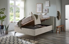 Krémová čalouněná dvoulůžková postel Meise Möbel Riva 140 x 200 cm s úložným prostorem
