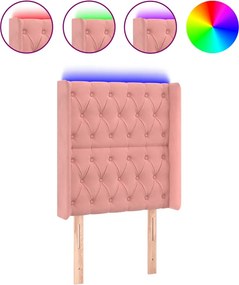 Čelo postele s LED růžové 83 x 16 x 118/128 cm samet 3124419