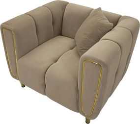 Designové sametové křeslo Alma šedobéžové/zlaté