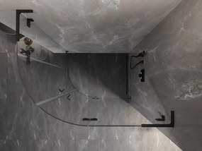 Mexen Lunar, L pravý půlkruhový sprchový kout 90 x 80 cm, 8mm čiré sklo, černý profil, 833L-090P-080L-70-00