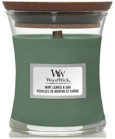WoodWick – svíčka Mint Leaves & Oak (Mátové lístky a dub) Velikost: střední 275 g