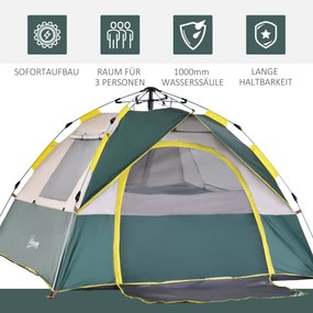 Outsunny Stan pro 3 osoby - Samonat desplející se kopulovitý stan s oknem, taškou na přenášení, háčky, podložkou a vodním sloupcem 1000 mm pro kempov…