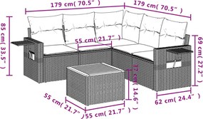 vidaXL 6dílná zahradní sedací souprava s poduškami polyratan [3256888] Barva: Šedá