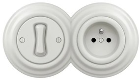 Kliklap - Retro jednopólový vypínač č. 1 a zásuvka 230V s rámečkem bílá 2xKA0008+KA0001+KA0006
