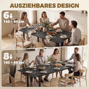 HOMCOM Rozkládací jídelní stůl 140-180 cm pro 6-8 osob, obdélníkový v industriálním designu s ocelovou konstrukcí, černá