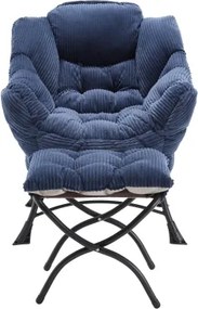 Aosom Lounge křeslo s podnožkou, opěrkami a boční kapsou, flanelový potah, 69,9 x 64,0 x 95,0 cm, námořnická modř