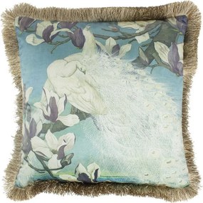 Sametový polštář bílý páv se zlatými třásněmi Frill - 45*45*10cm