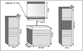 Koupelnový nábytek Belini bílý lesk / šedý mat + umyvadlo + zrcadlo  ROD PM 5/0/W/WSR/0/ZW