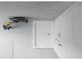 Mexen Flat obdélníková vanička do sprchového koutu slim 90 x 80 cm, Bílá, sifon Chromovaná - 40108090