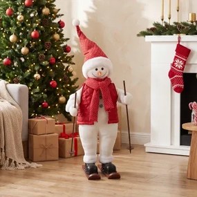 HOMCOM Zpívající lyžařský Santa Claus, 65 cm, animovaná vánoční postava se lyžemi, holemi a aktivací zvukem / dotykem