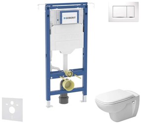 Geberit Duofix - Set předstěnové instalace, klozetu a sedátka Duravit D-Code, tlačítka Sigma20, Rimless, SoftClose, bílá/lesklý chrom SANI11CP3105