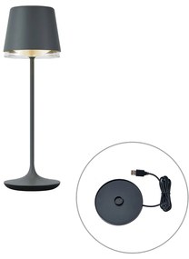 Stolní lampa tmavě šedá vč. LED IP65 dobíjecí s nabíjecí stanicí - Bass