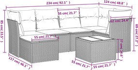 7dílná zahradní sedací souprava s poduškami černá polyratan 3249794