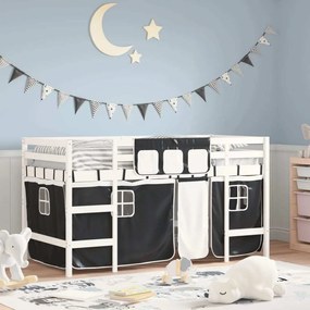 vidaXL Dětská patrová postel se závěsy bílá a 80x200 cm borovice [3206958] Barva: Bílá a černá