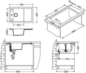 ALVEUS Set FORMIC 30 dřez 760x500 mm + baterie ZINA, Twilight 05