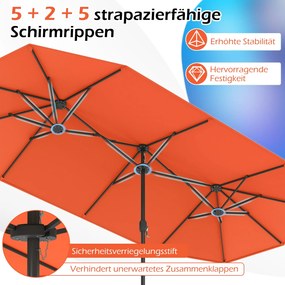 Costway Dvojitý slunečník se stojanem UPF 50+ – 400 × 200 cm, pomerančový