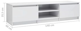 TV stolek bílý s vysokým leskem 140 x 40 x 35,5 cm dřevotříska