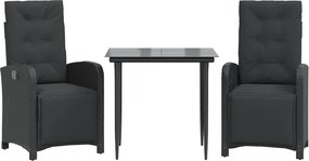 3dílný bistro set s poduškami černý polyratan 3212528