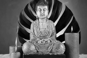 Obraz Budha s relaxačním zátiším v černobílém provedení - 60x40 cm