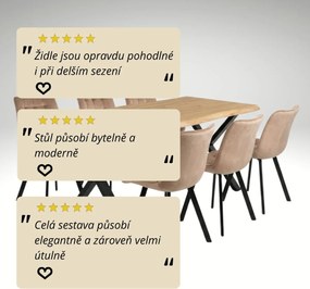 Vikio Jídelní set pro 6 osob 180x90 cm soft dub noha X béžová židle VJS238-6BE-S