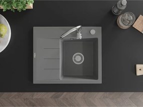 Mexen Ben, 1-komorový granitový dřez 600x500x190 mm, pravý + chromový sifon, šedá, 6523605000-71