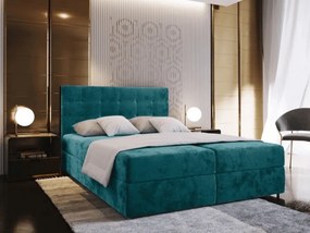 Čalouněná postel boxspring GLORIEN VELVET 180x200 cm tyrkysová Matrace: Matrace Bonell pružinová