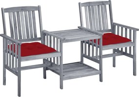 vidaXL Zahradní židle s čajovým stolkem a poduškami masivní akácie [3061318] Barva: Červená