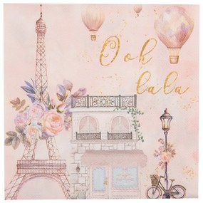 Růžové papírové ubrousky Oh La La Paris - 33*33 cm (20ks)