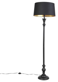 Stojací lampa s bavlněným stínítkem černá se zlatem 45 cm - Classico