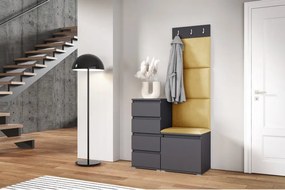 Eka Předsíňová stěna s čalouněnými panely Trinity 36 - Grafit / Žlutá 2318
