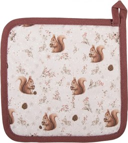 Béžová bavlněná chňapka - podložka s veverkami Tiny Squirrel - 20*20 cm
