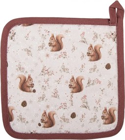 Béžová bavlněná chňapka - podložka s veverkami Tiny Squirrel - 20*20 cm
