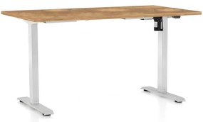 Výškově nastavitelný stůl OfficeTech A, 140 x 80 cm, bílá podnož, dub zlatý