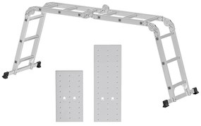 Hliníkový žebřík 3,5 m, s 12 schůdky, kloubový, víceúčelový, stříbrný