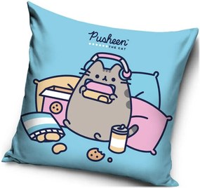 Dekorační polštář Kočička Pusheen - motiv Piknik v posteli - 40 x 40 cm
