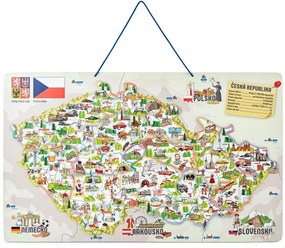 Didaktická hračka woody magnetická mapa čr s obrázky a společenská hra, 3 v 1